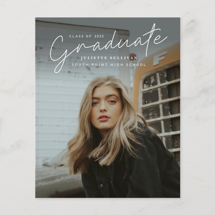 Budget Script Simple Photo Graduation Invitation | Zazzle