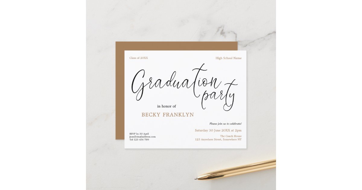 Budget Script Text Graduation Party Invitation | Zazzle