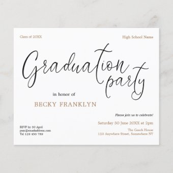 Budget Script Text Graduation Party Invitation | Zazzle
