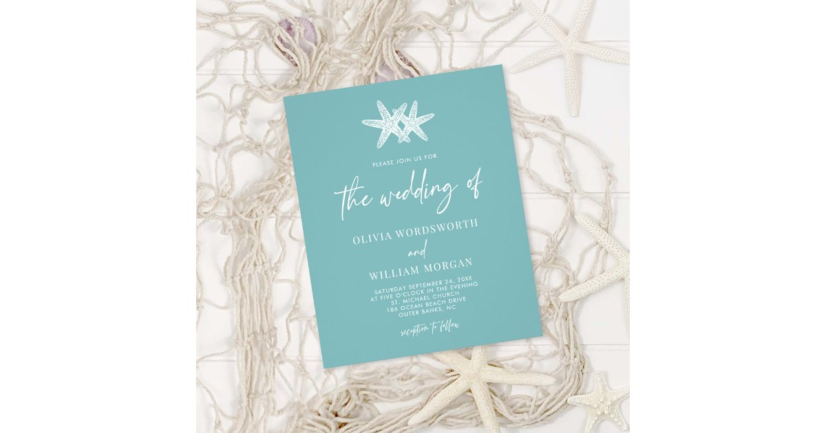 Budget Sea Glass Blue Starfish Modern Wedding Flyer | Zazzle