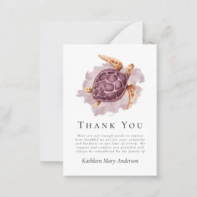 BUDGET Sea Turtle Sympathy Funeral Thank You Note Card | Zazzle