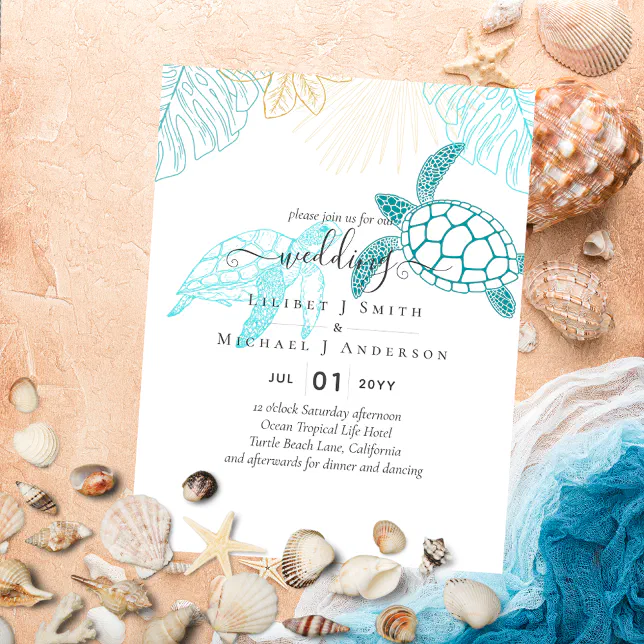 BUDGET Sea Turtles Wedding Modern Invitation Flyer | Zazzle