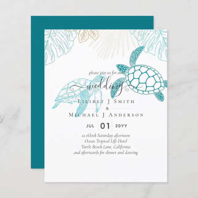 BUDGET Sea Turtles Wedding Modern Line Art | Zazzle