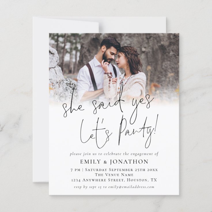 Budget She Said Yes Photo Engagement Party Invite | Zazzle