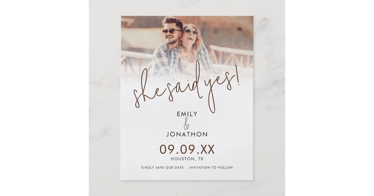 Budget She Said Yes Photo Overlay Save The Date Flyer | Zazzle