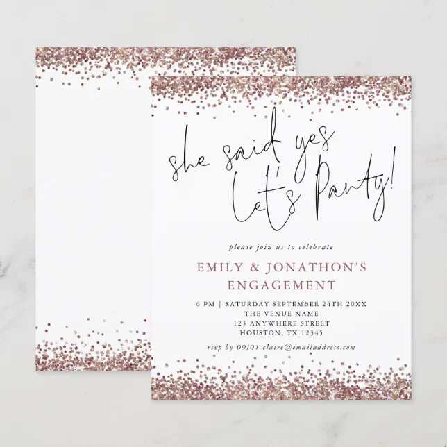 Budget She Said Yes Rose Gold Glitter Engagement | Zazzle