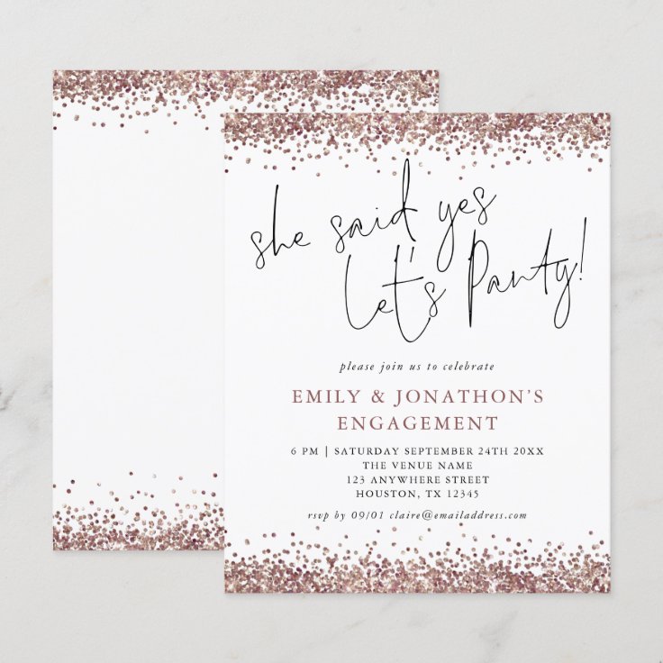 Budget She Said Yes Rose Gold Glitter Engagement | Zazzle