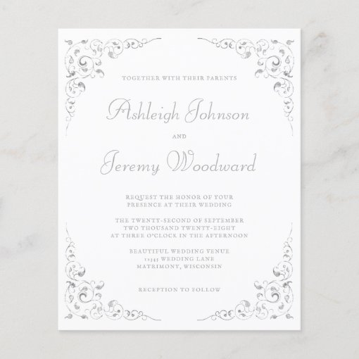 Budget Silver Foliage Wedding Invitation | Zazzle