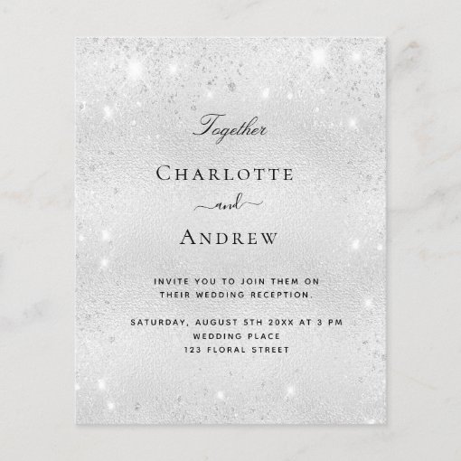 Budget silver glitter elegant wedding invitation | Zazzle