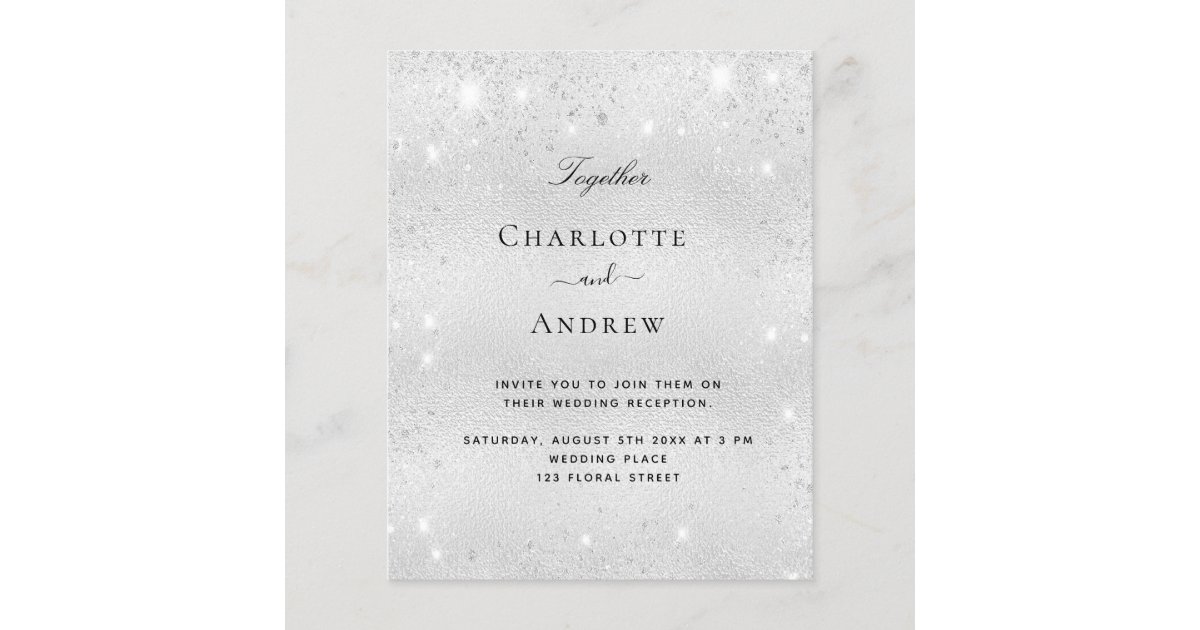 Budget silver glitter elegant wedding invitation | Zazzle