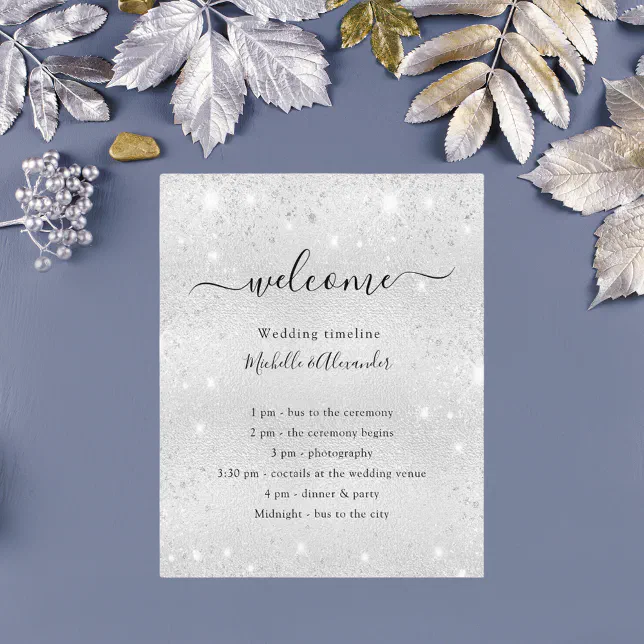 Budget silver glitter elegant wedding program | Zazzle