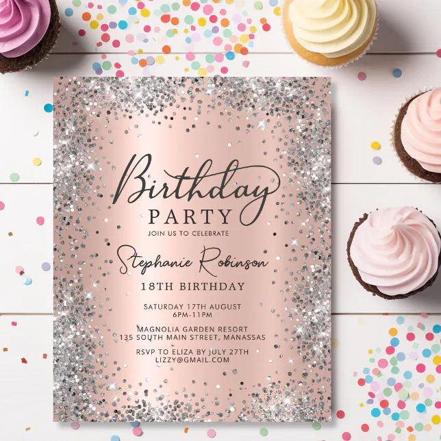 Budget Silver Glitter Metal 18th Birthday Invite | Zazzle