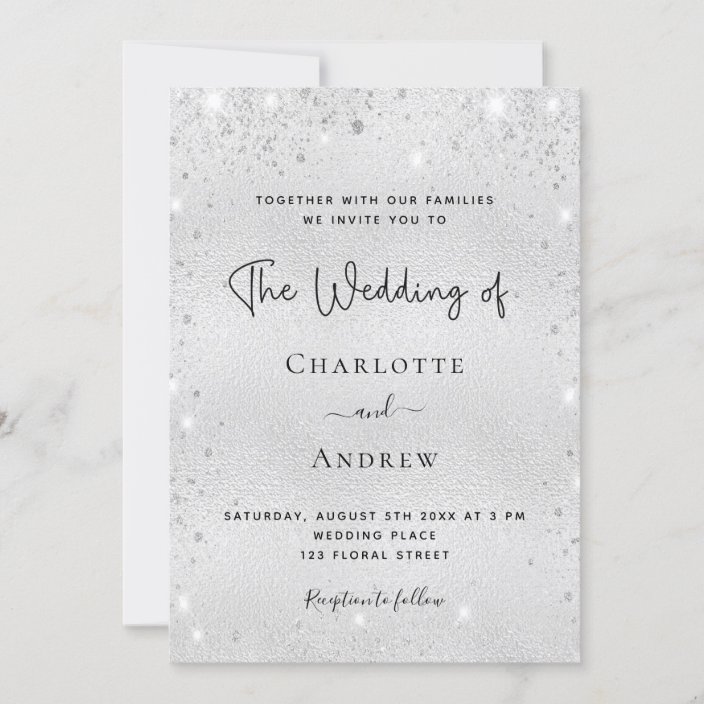 Budget silver glitter modern elegant wedding invit invitation | Zazzle.com