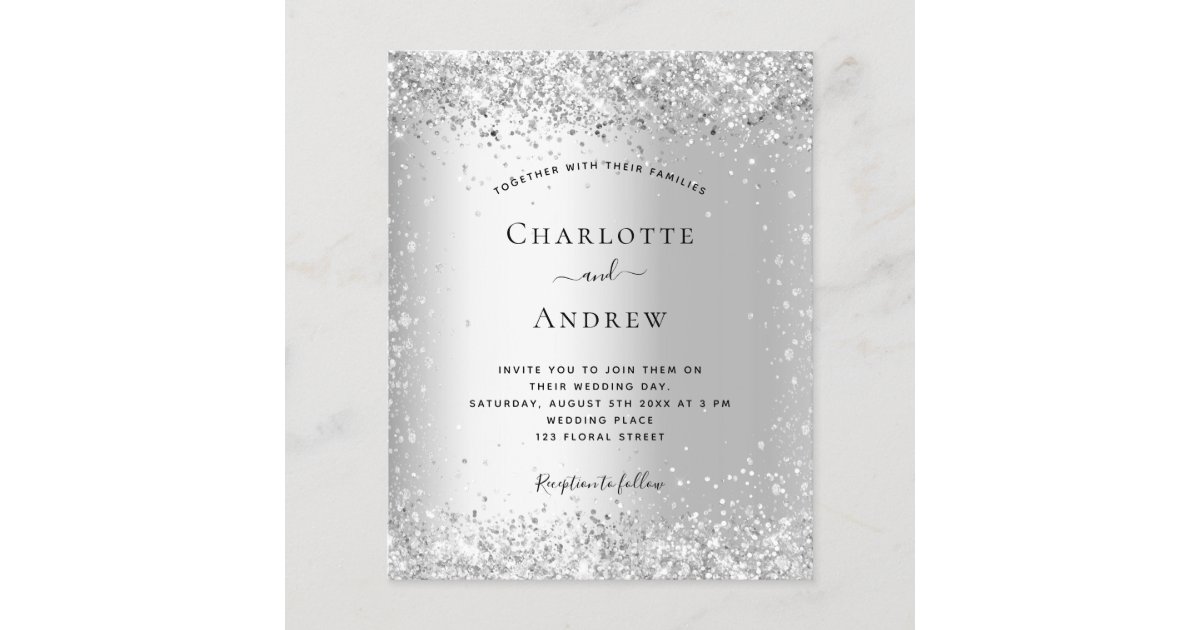 Budget silver glitter sparkles wedding invitation | Zazzle