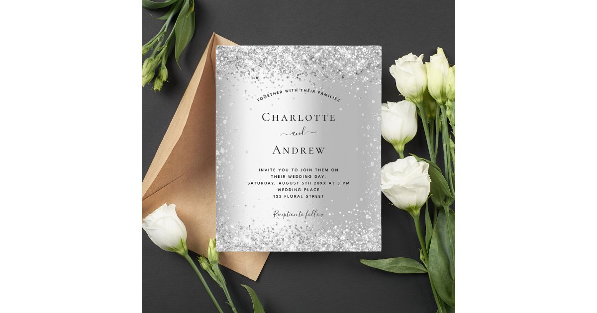 Budget silver glitter sparkles wedding invitation | Zazzle