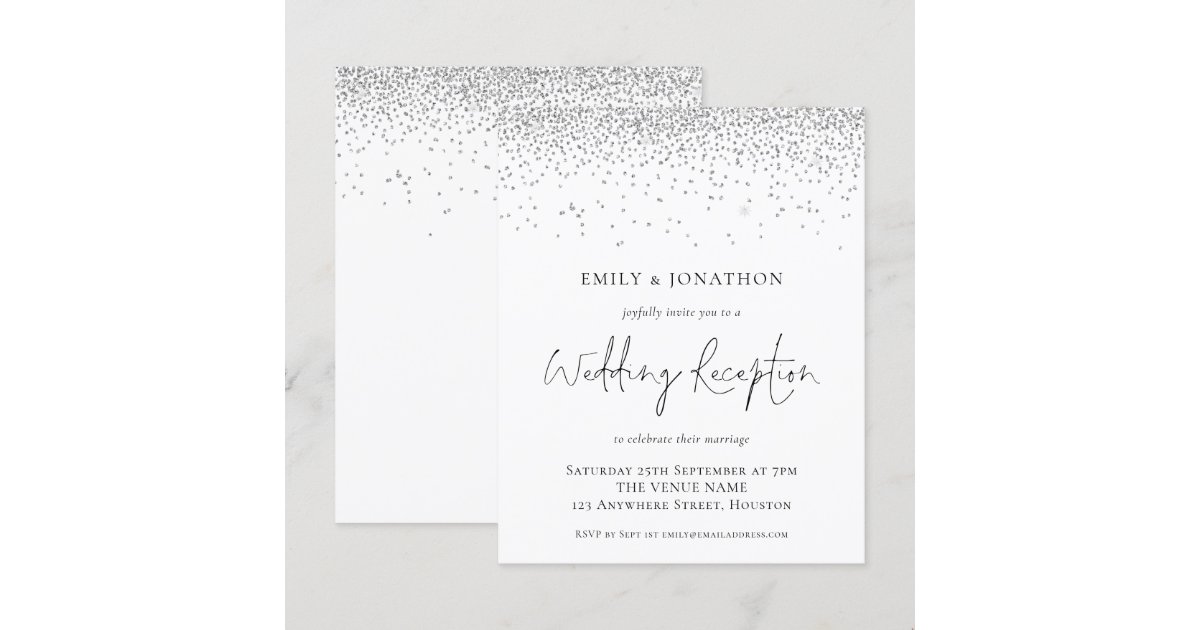 Budget Silver Glitter Wedding Reception Invitation | Zazzle