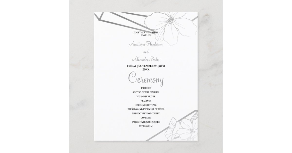 Budget Silver Wedding Program card. Flyer | Zazzle