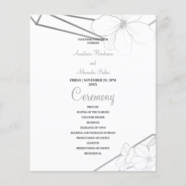 Budget Silver Wedding Program card. Flyer | Zazzle