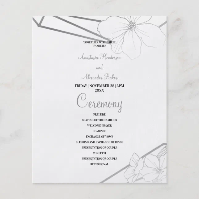 Budget Silver Wedding Program card. Flyer | Zazzle