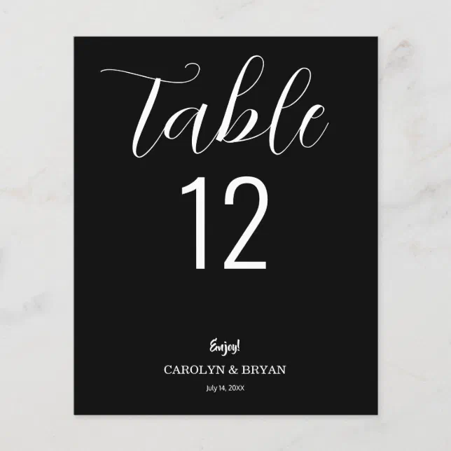 Budget Simple Black and White Table Cards | Zazzle