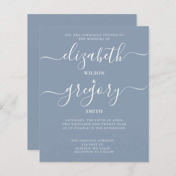 Budget Simple Dusty Blue Modern Wedding Invitation | Zazzle.com