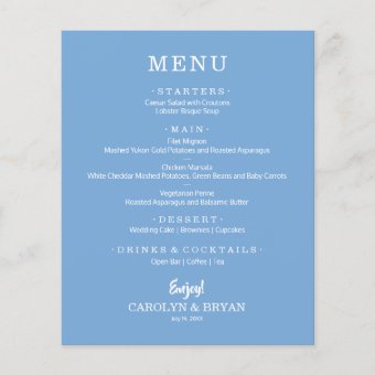 Budget Simple Elegant Blue Wedding Menu | Zazzle