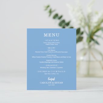 Budget Simple Elegant Blue Wedding Menu | Zazzle