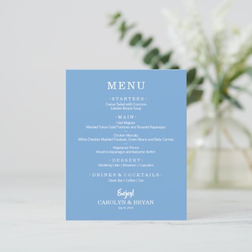 Budget Simple Elegant Blue Wedding Menu | Zazzle