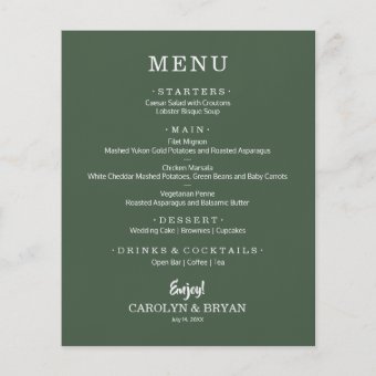 Budget Simple Elegant Evergreen Wedding Menu Flyer | Zazzle