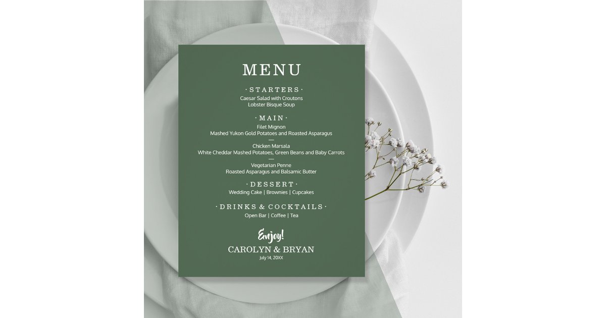 Budget Simple Elegant Evergreen Wedding Menu Flyer | Zazzle