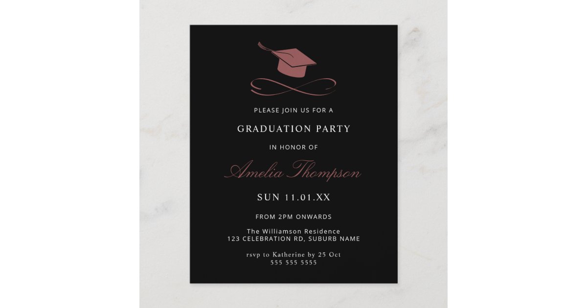 Budget Simple Elegant Pink and Black Graduation Flyer | Zazzle