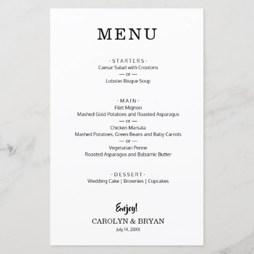 Budget Simple Elegant Wedding Dinner Menu | Zazzle