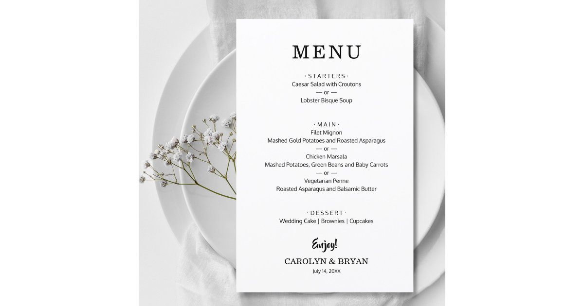 Budget Simple Elegant Wedding Dinner Menu | Zazzle