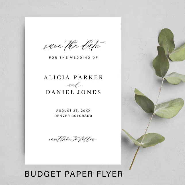 Budget simple minimalist script wedding save date flyer | Zazzle