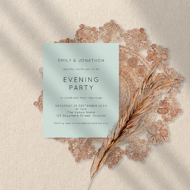 Budget Simple Mint Wedding Evening Party Invite | Zazzle