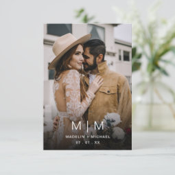 Budget Simple Monogram Photo Wedding Invitation | Zazzle