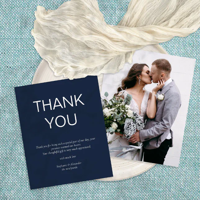 Budget Simple Photo Navy Blue Thank You Card | Zazzle