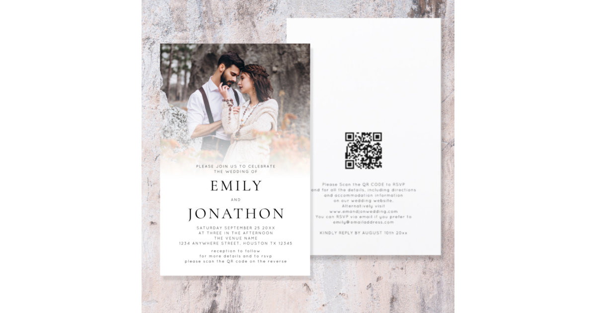 Budget Simple Photo QR Code Wedding Invite | Zazzle