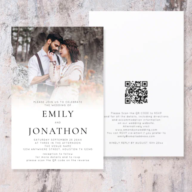 Budget Simple Photo QR Code Wedding Invite | Zazzle