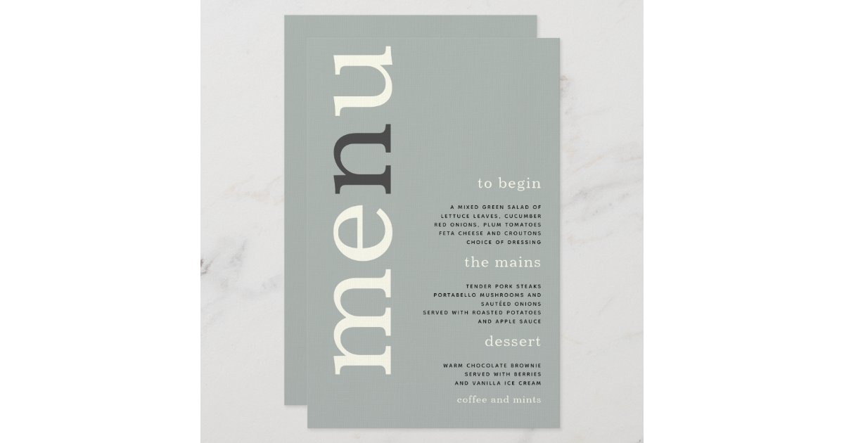 BUDGET Simple Sage Ivory Typography Wedding Menu | Zazzle