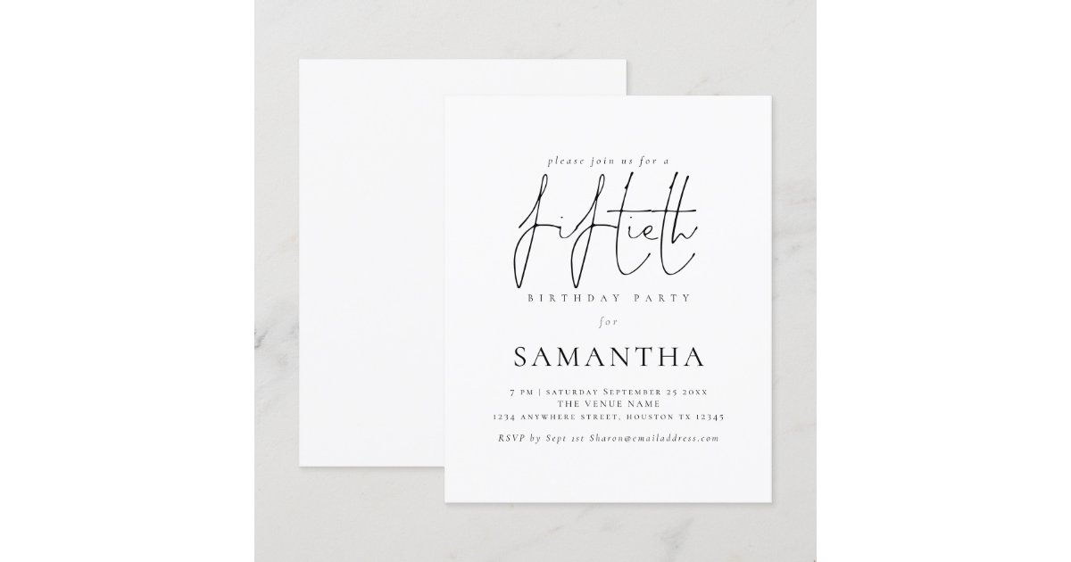 Budget Simple Script 50th Birthday Party Invite | Zazzle