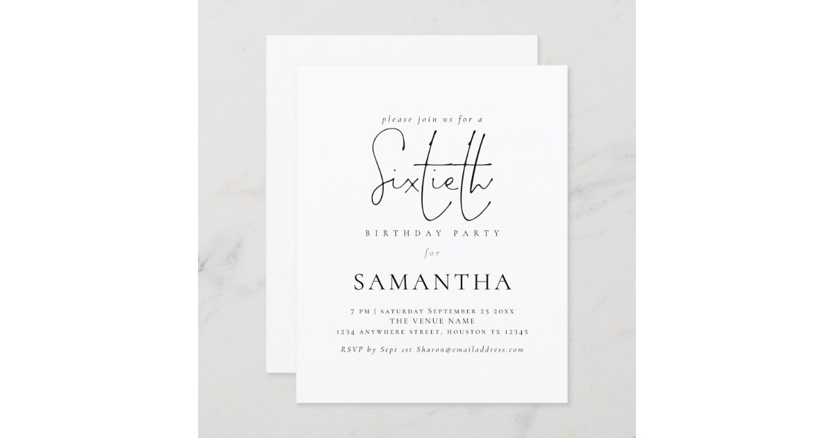 Budget Simple Script 60th Birthday Party Invite | Zazzle