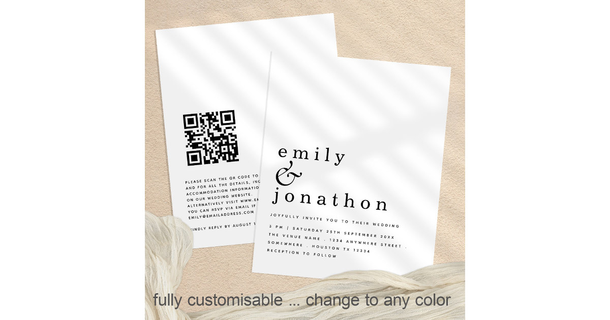 Budget Simple Text QR Code Wedding Invitation | Zazzle