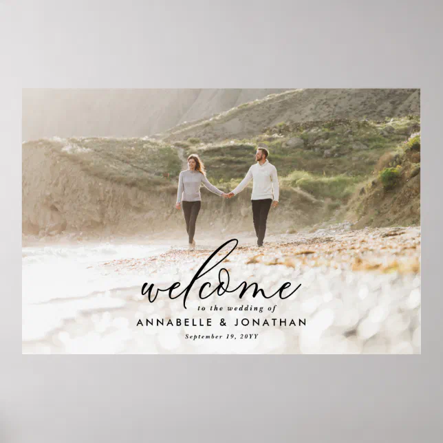 Budget simple wedding photo welcome eucalyptus pos poster | Zazzle
