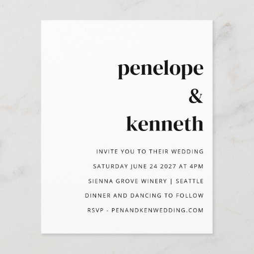 Budget Simple White Modern Wedding Invitation | Zazzle