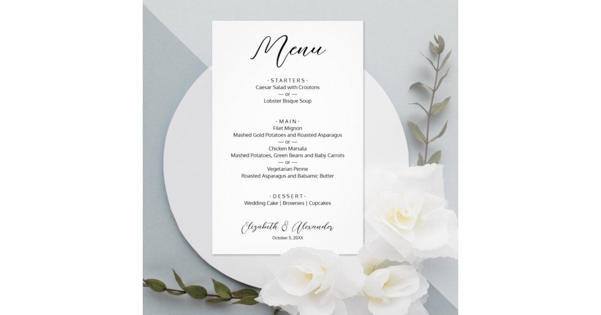 Budget Simple White Wedding Menu Flyer | Zazzle