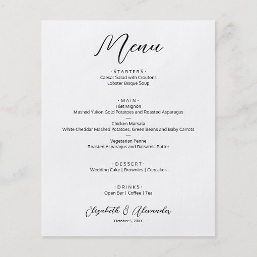 Budget Simple White Wedding Menu Flyer | Zazzle