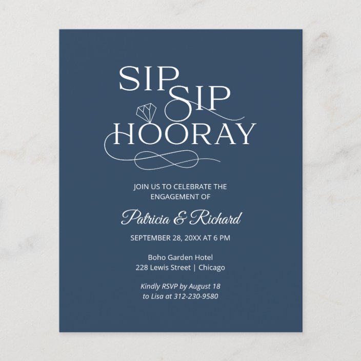Budget Sip Sip Hooray Engagement Party Invitation | Zazzle
