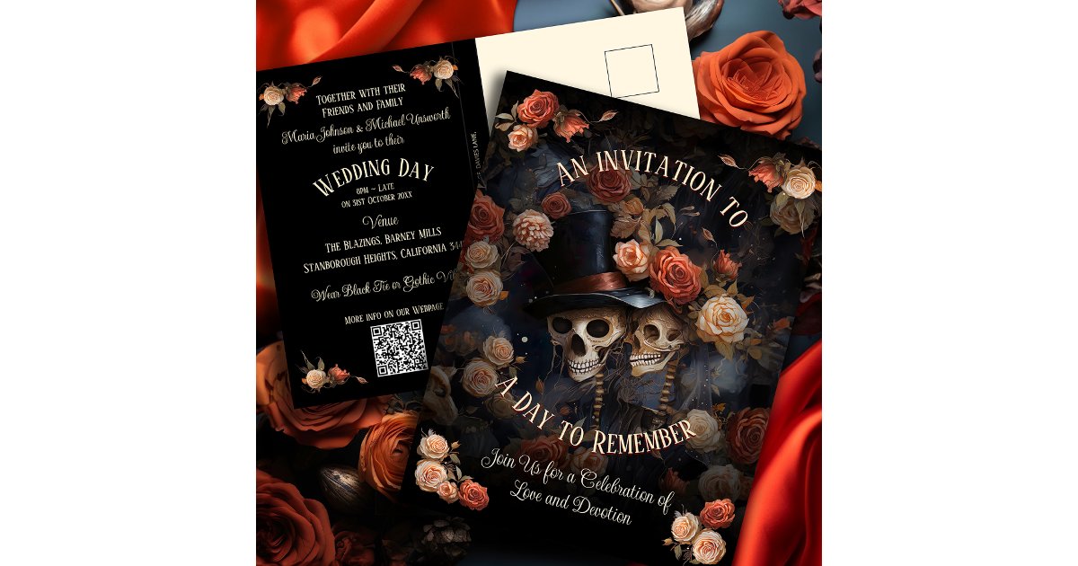 Budget Skeletons RSVP Gothic Wedding Invitation Postcard | Zazzle