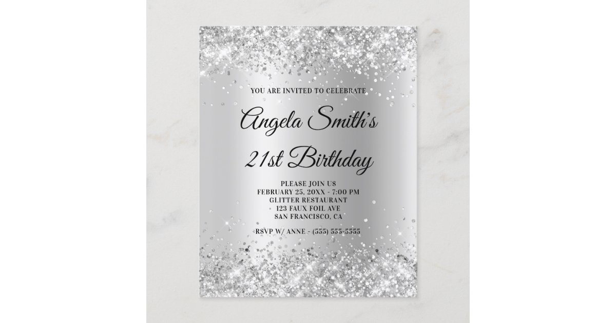 Budget Sparkly Silver Glitter Ombre Invitation | Zazzle